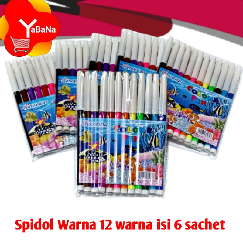 Jual [ YBN] Spidol Warna Spidol lukis 12 warna 6 Sachet | Shopee Indonesia