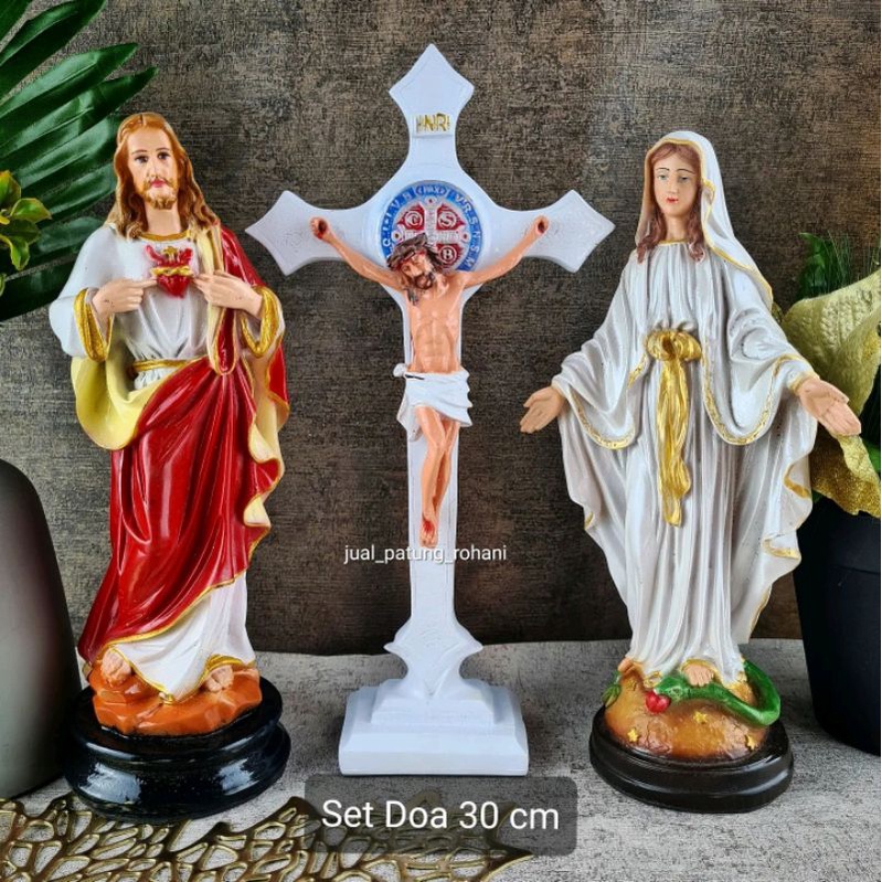 Jual Set Doa Patung Yesus Hati Kudus Maria Tangan Terbuka 30 cm ...