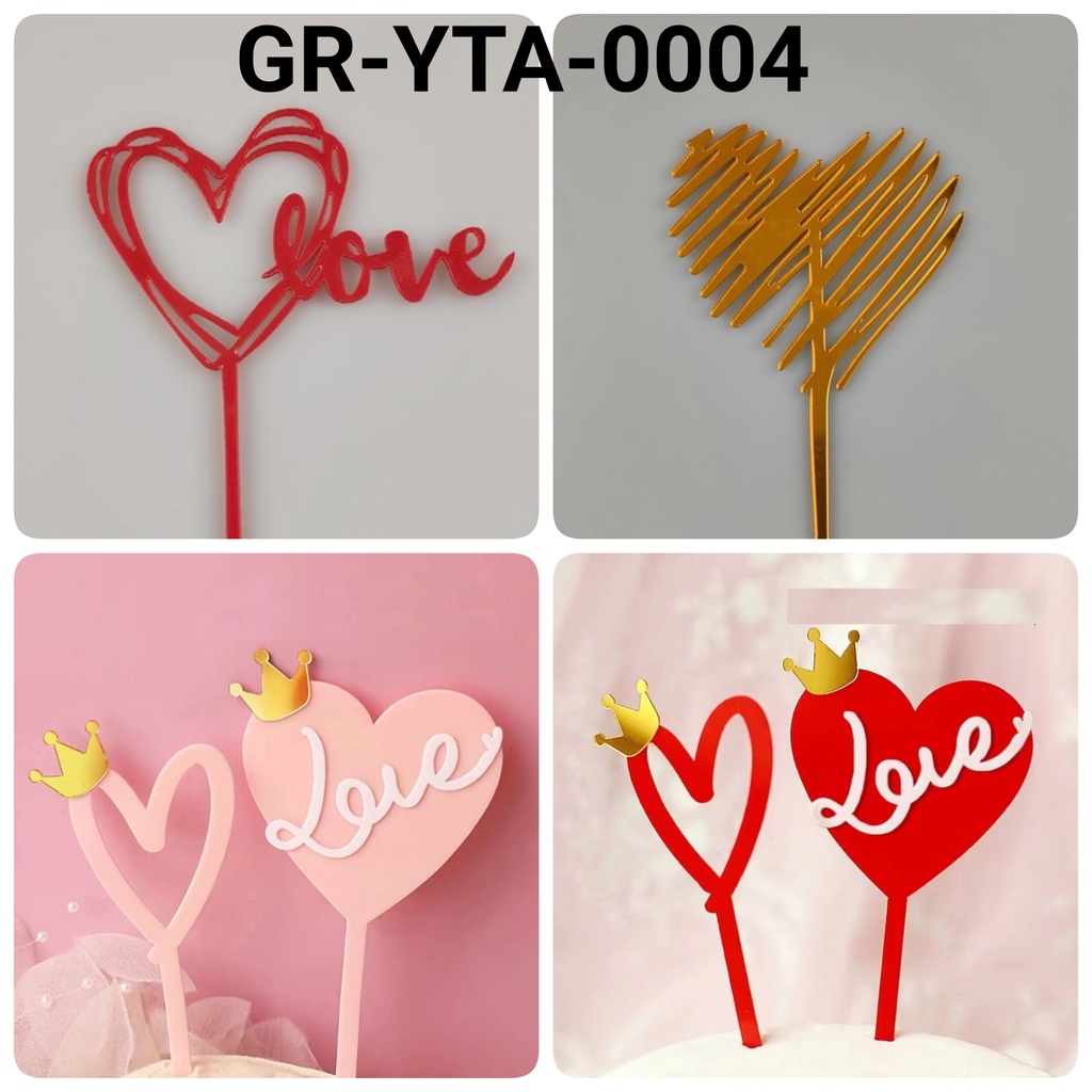 Jual GR-YTA-0004 Cake topper acrylik akrilik hati love valentine gold ...