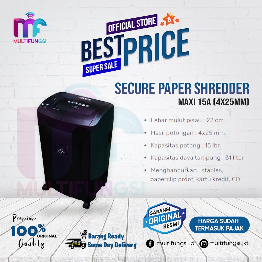 Jual Secure Maxi 15A Paper Shredder (4x25mm) Mesin Penghancur Kertas 15 ...