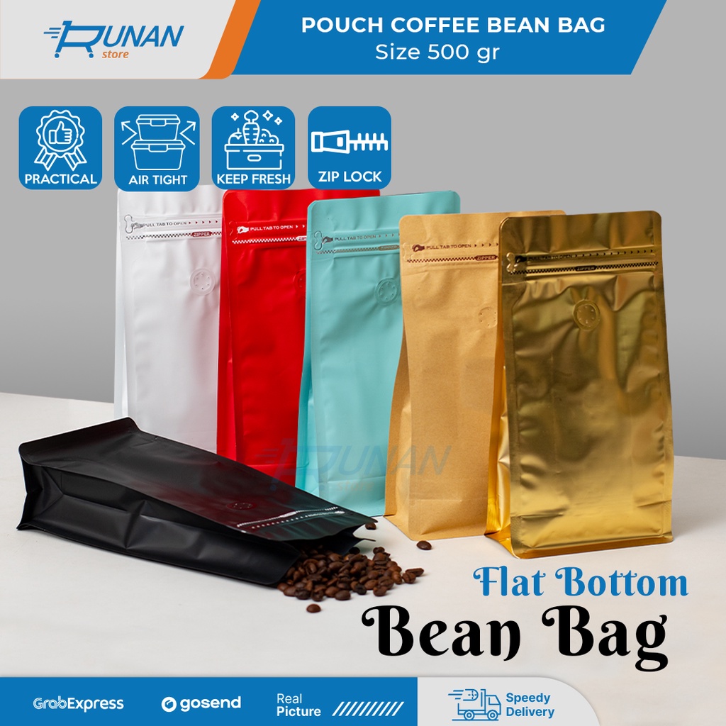 Jual Flat Bottom Coffee Pouch 500 gram - Packaging Kopi 500g Valve ...