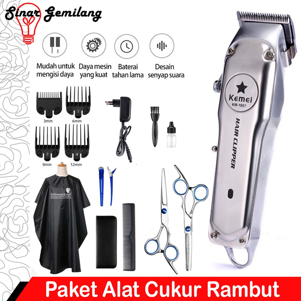 Jual Paket Clipper Kemei KM 1997 Mesin Cukur Rambut Rechargeable Alat Pangkas Rambut Original ...