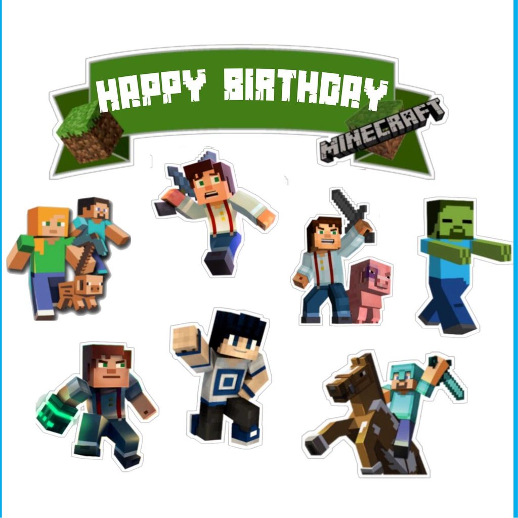 Jual CETAK TOPPER CAKE ULANG TAHUN / HIASAN KUE MINECRAFT LABELLE JAYA ...