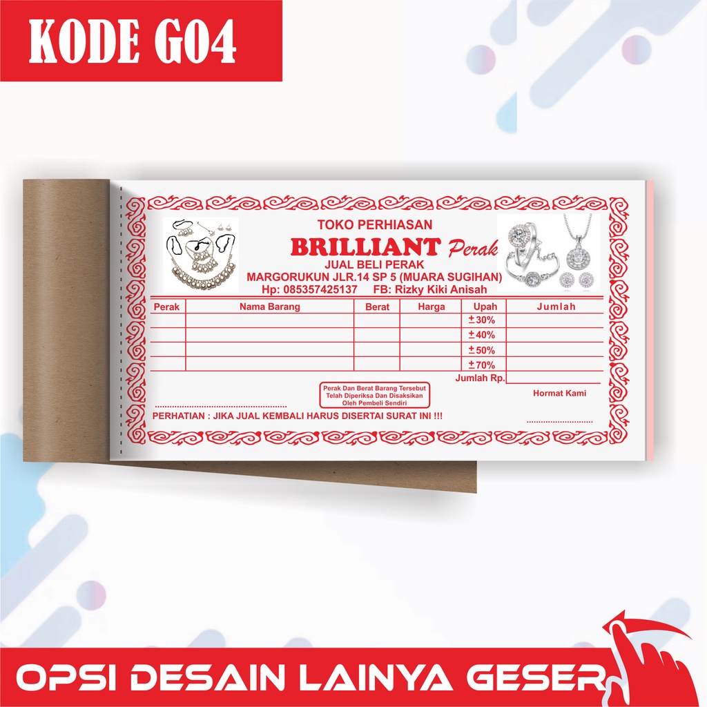Jual NOTA/KWITANSI TOKO EMAS CUSTOM, UKURAN 21X11CM, SURAT JALAN DLL ...
