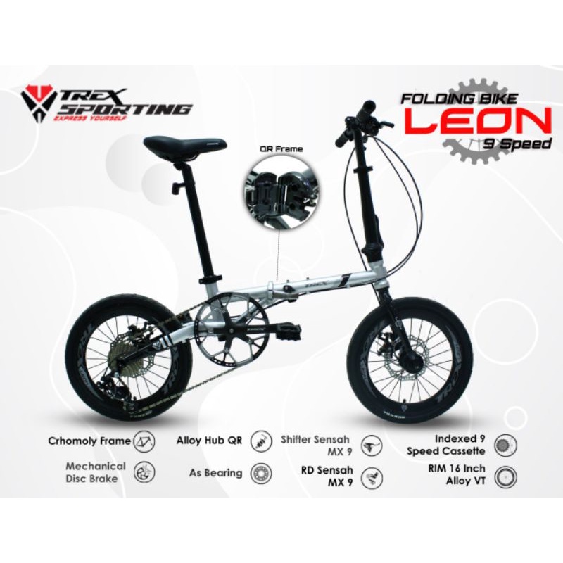 Jual Sepeda Lipat 16 Trex Sporting Leon 9 speed Chromoly Velg Tinggi ...