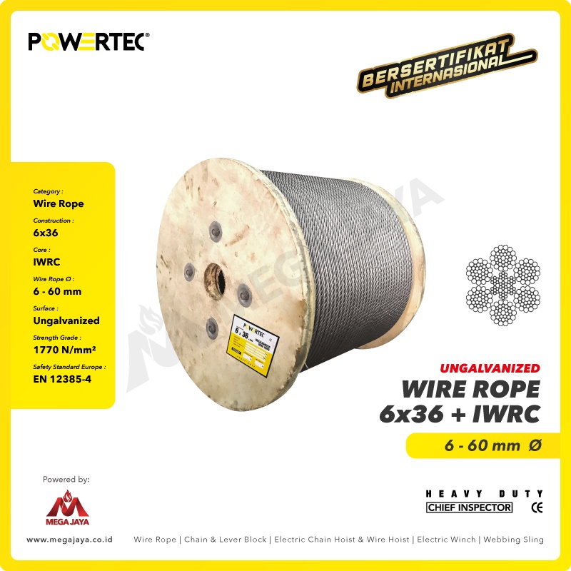 Jual POWERTEC Wire Rope / Kawat Seling Baja 6x36 IWRC 38mm Ungalv - 1 ...