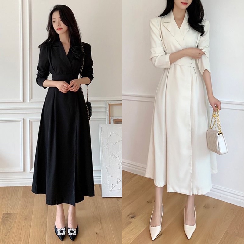 Jual Bian Dress Korean Simple Basic Polos Dinner Casual Gaun Formal ...