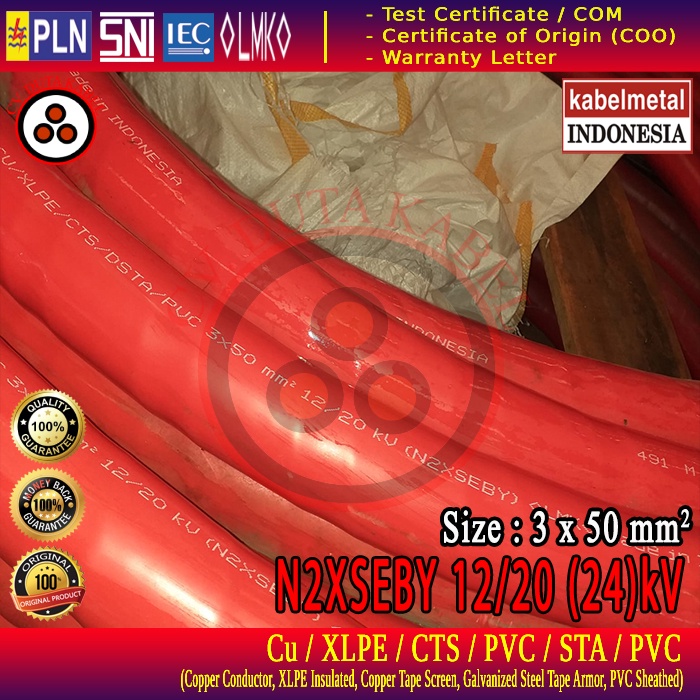 Jual Kabel Listrik N2XSEBY 3x50 mm2 12/20 (24)kV SUPREME / KABELMETAL (KMI) /3x50 mm/3x50mm2 ...