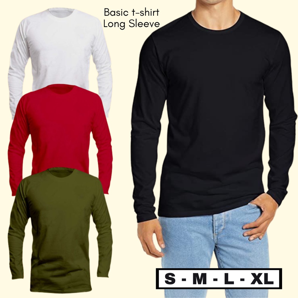 Jual Kaos Polos Lengan Panjang Kerah Bulat Leher Round Neck PE | Shopee ...