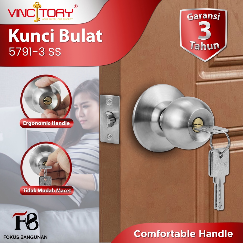 Jual Vincitory Kunci Pintu Kamar Mandi Stainless Steel Handle Bulat Gagang Putar Pintu