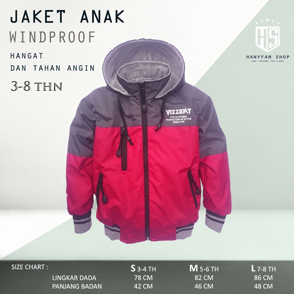 Jual VIZZT Jaket Anak Windproof Hangat dan Tahan Angin Umur 3-8 Tahun ...