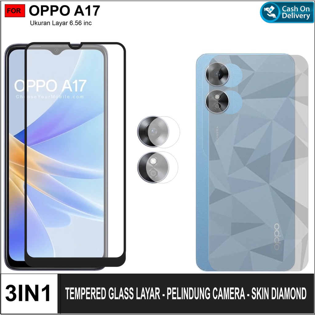 Jual Tempered Glass Layar OPPO A17 A17K Paket 3in1 Free Tempered Glass ...