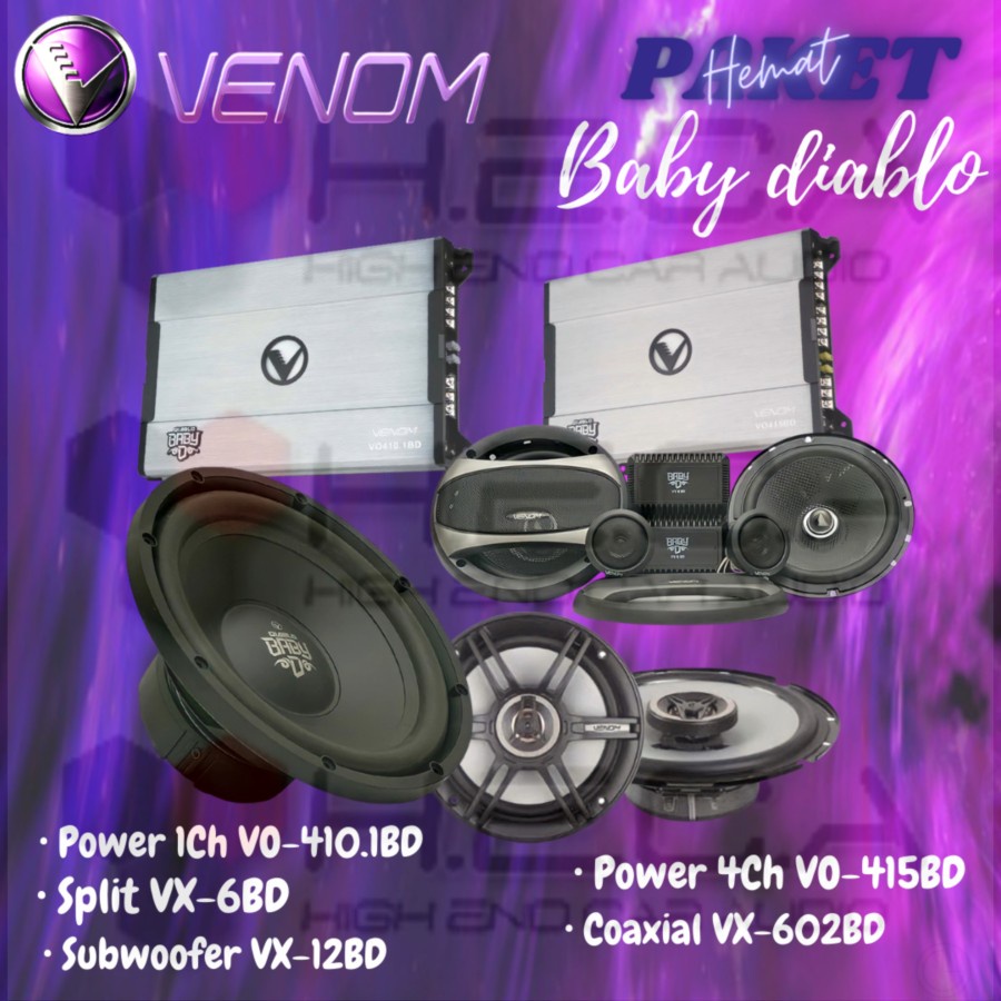 Jual Paket Hemat VENOM Baby Diablo 2 Power Audio Mobil Speaker Subwoofer | Shopee Indonesia