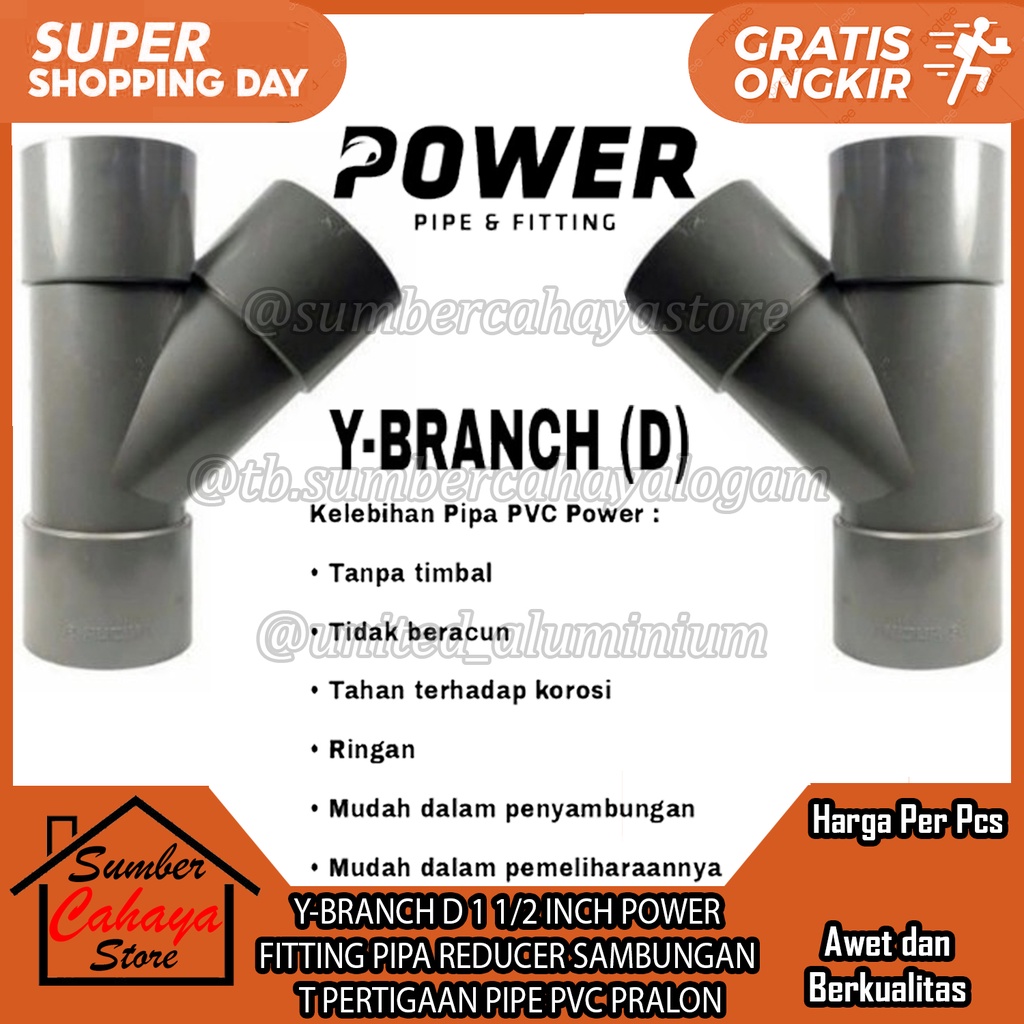 Jual Y-BRANCH D 1 1/2 INCH POWER FITTING PIPA REDUCER SAMBUNGAN T ...