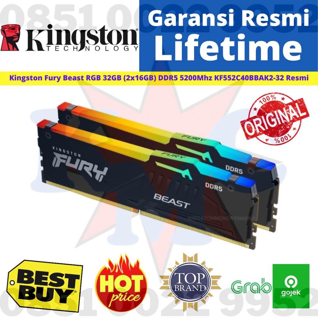 Jual Kingston Fury Beast RGB 32GB 2x16GB DDR5 5200Mhz Resmi | Shopee Indonesia