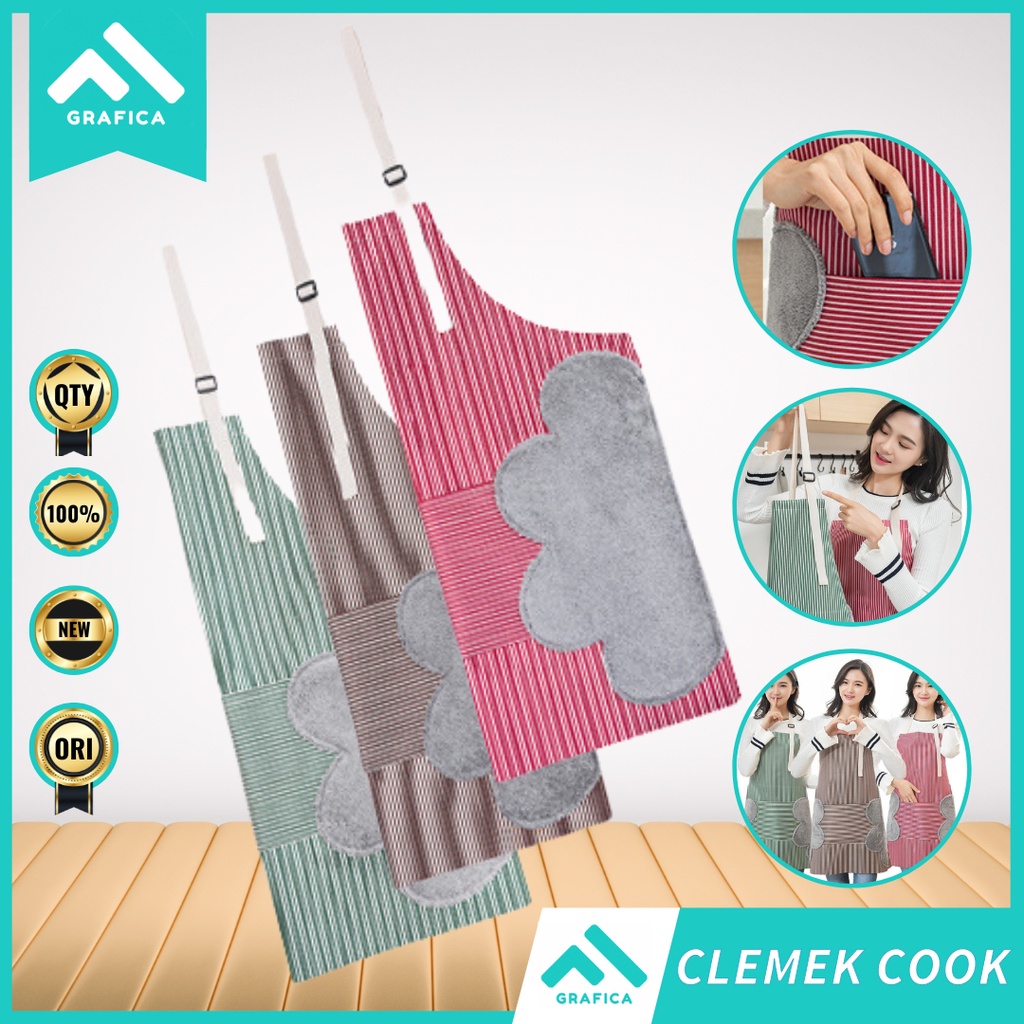 Jual CELEMEK MASAK MOTIF GARIS DAN VARIASI WARNA / CLEMEK APRON KAIN ...