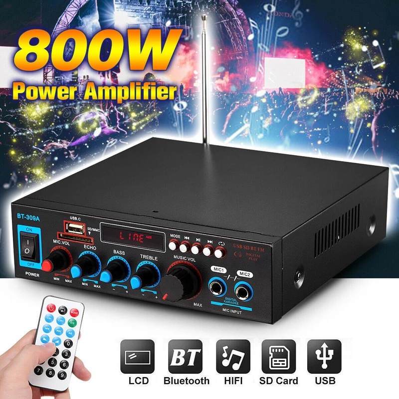 Jual BT-309A 12V 220V 800W Bluetooth 5.0 Stereo Amplifier 2 Channel ...