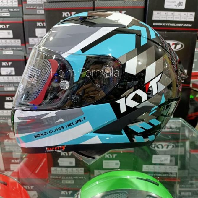 Jual HELM KYT FALCON FR FLOW BLACK AQUA BLUE FLAT VISOR FULL FACE ...