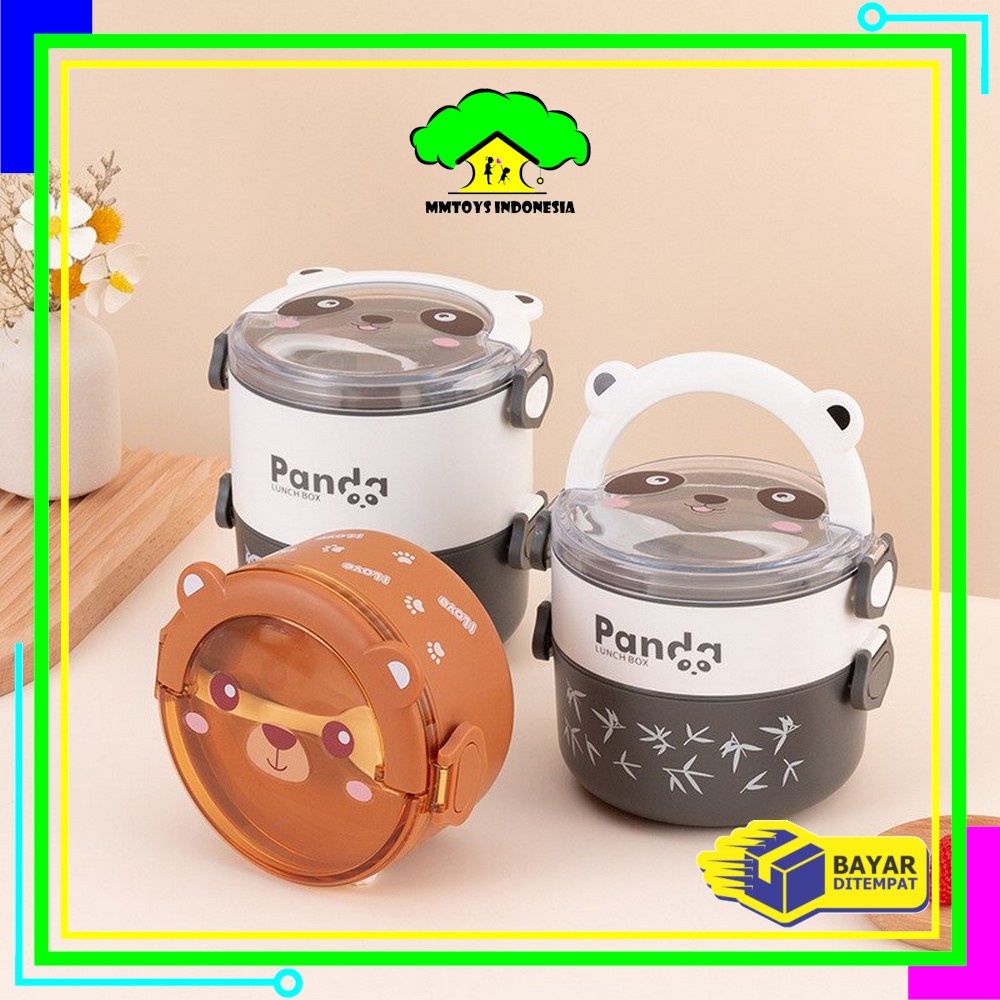 Jual MI-C690 Tempat Makan Lunch Box Set Bulat 2 Tingkat Motif Panda ...