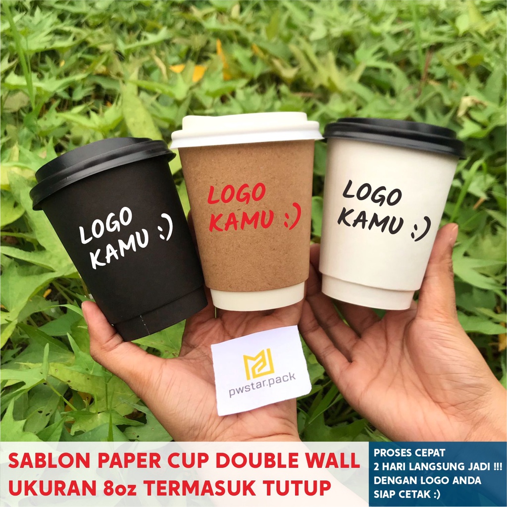 Jual SABLON PAPER CUP DOUBLE WALL PREMIUM 8 OZ SUDAH TERMASUK TUTUP LID | Shopee Indonesia