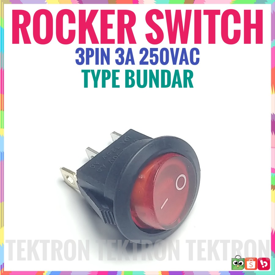 Jual Rocker Switch Bulat 3P Lampu Indikator 3A 250VAC Saklar d 2cm D 2 ...