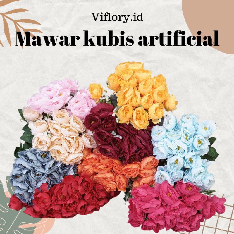 Jual mawar kubis artificial (18 batang) /mawar kuncup / mawar peony ...