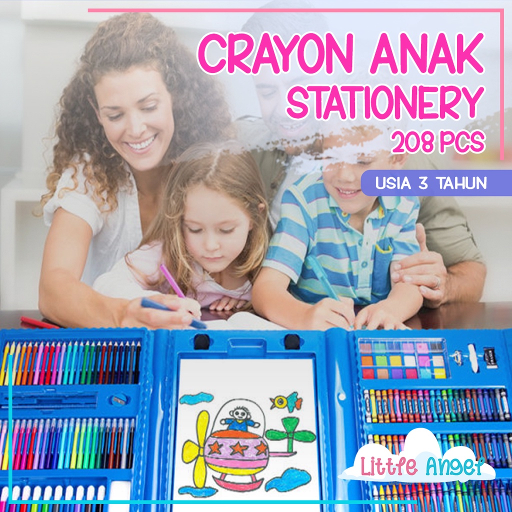 Jual CRAYON ANAK SET 208 Koper Alat Menggambar Mewarnai Mainan Edukasi ...