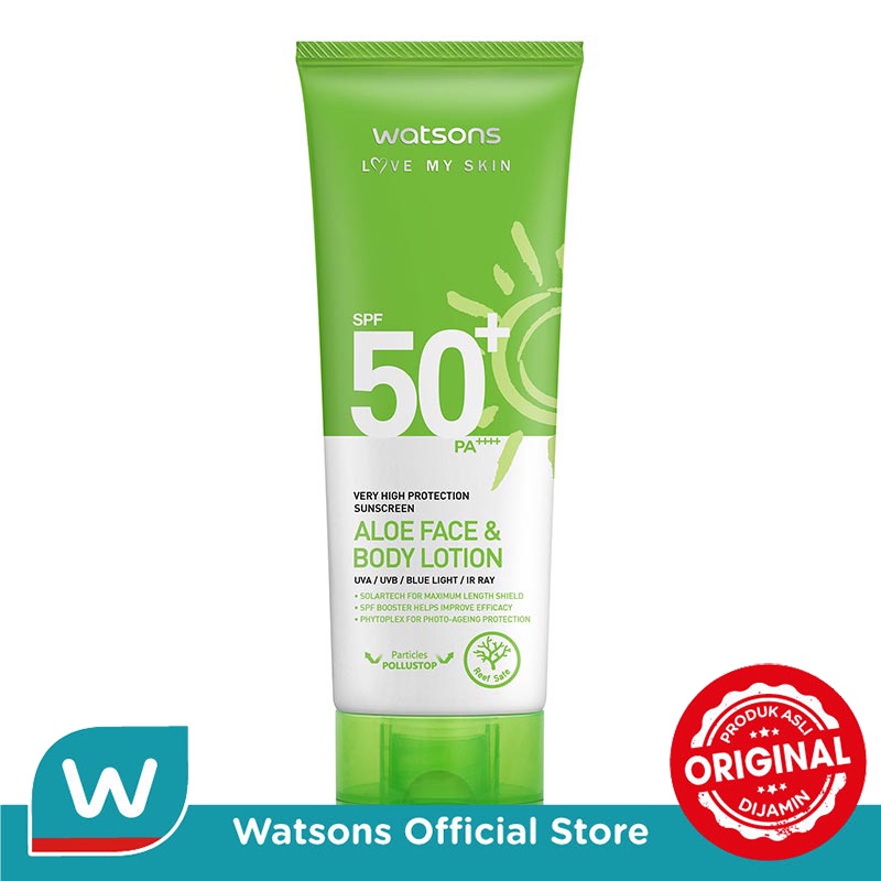 Jual Watsons Very High Protection Sunscreen Aloe Face Body Lotion SPF50+ PA++++ 100ml | Shopee ...