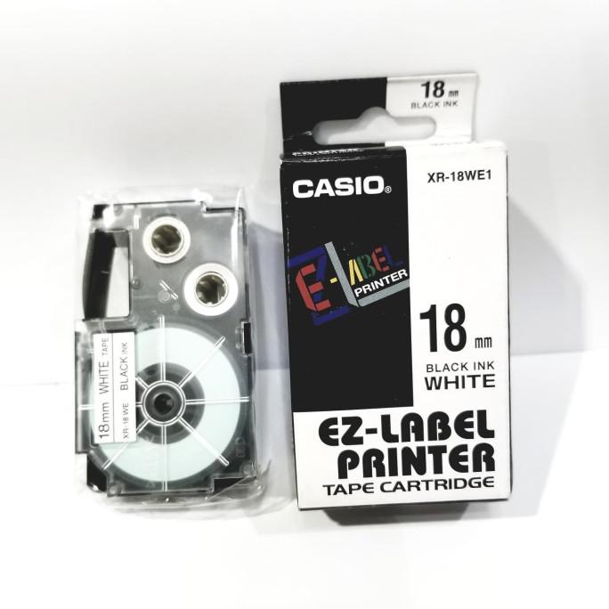 Jual casio tape cartridge ez-label printer 18mm black on white label ori | Shopee Indonesia