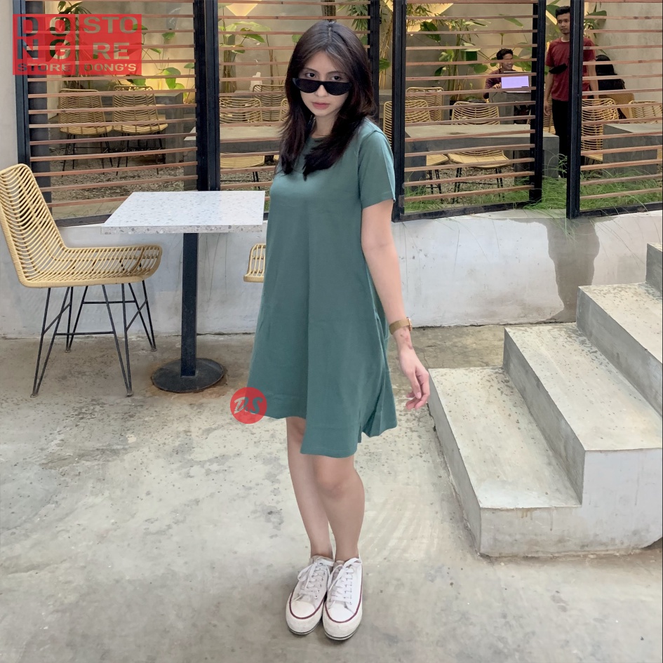 Jual Kaos Polos Dress Pocket Wanita Casual Fashion Korean Baju Atasan Midi Dres Saku Didua sisi ...