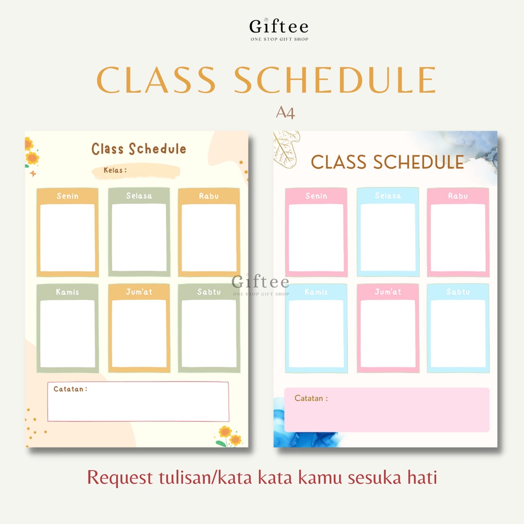 Jual CLASS SCHEDULE CUSTOM JADWAL PELAJARAN SEKOLAH POSTER SCHOOL ...