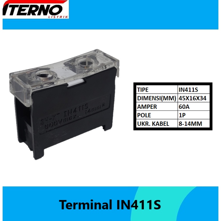 Jual Terminal Block Din Rail 1P 60A IN-411S Iterno | Shopee Indonesia
