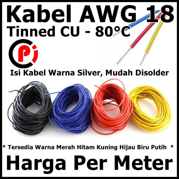 Jual Kabel AWG 18 Tinned CU AWG18 Up To 80 Celcius Per Meter | Shopee Indonesia