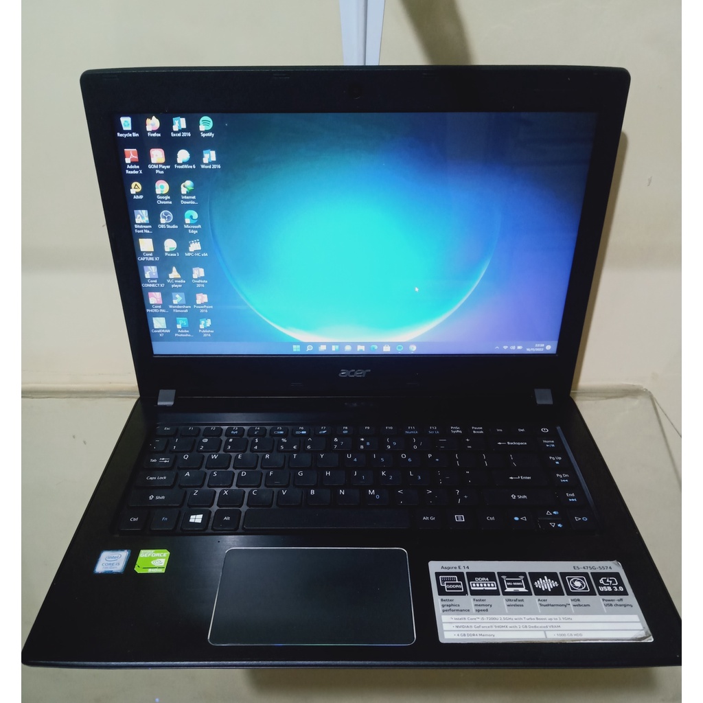 Jual LAPTOP ACER ASPIRE E5-475G CORE I5-7200U GEN 7TH DOUBLE VGA NVIDIA GEFORCE 940MX 2GB RAM ...