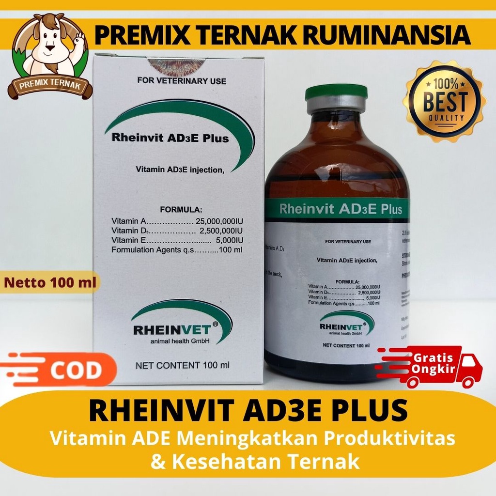 Jual RHEINVIT AD3E PLUS 100ML RHEINVET - Vitamin ADE Hewan untuk Produktivitas Sapi Kambing Babi ...