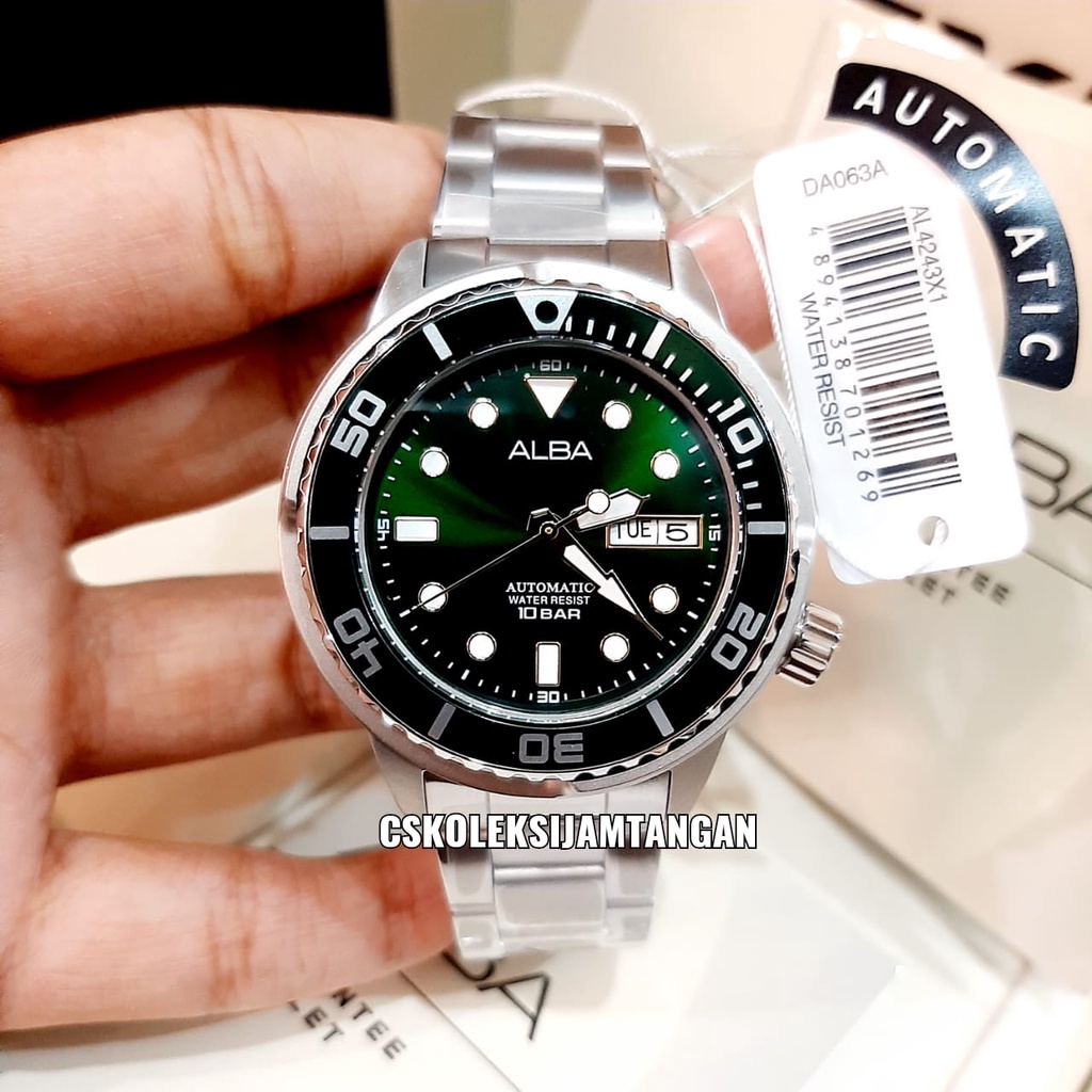 Jual JAM TANGAN PRIA ALBA AL4243X1 AL4243 AUTOMATIC SILVER GREEN ...