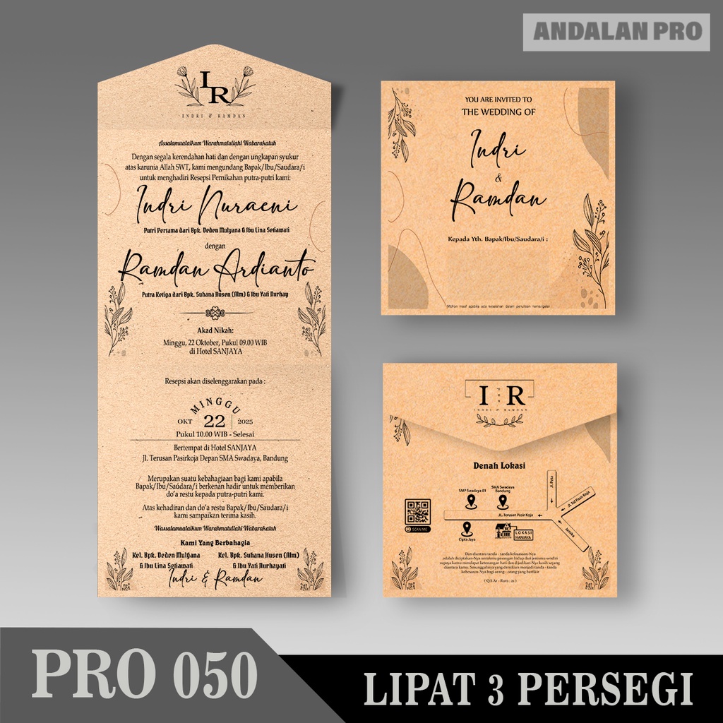Jual 50 Desain Undangan Lipat 3 Persegi Bahan Kraft 200 GSM | Shopee ...