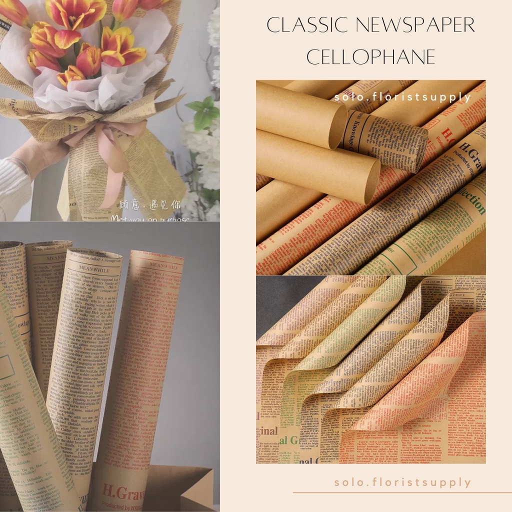 Jual [SW] ECER FLOWER WRAPPING CLASSIC NEWSPAPER CRAFT KRAFT kertas ...
