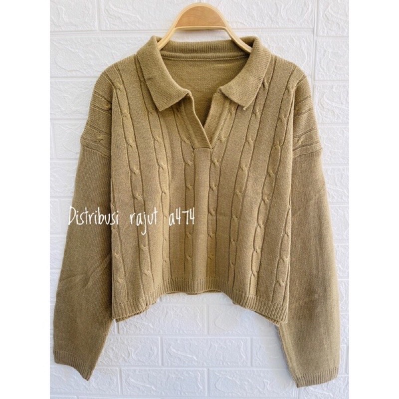 Jual BLOUSE RAJUT KERAH MODEL CABLE TEBAL // VANIA CROP CABLE TERBARU ...