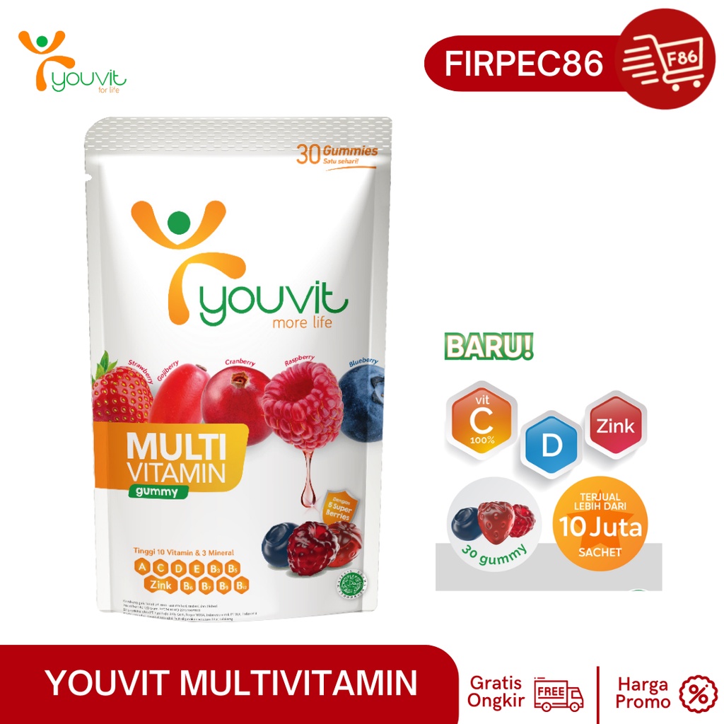 Jual YOUVIT gummy multivitamin Dewasa pouch 30 butir paket 1 bulan ...