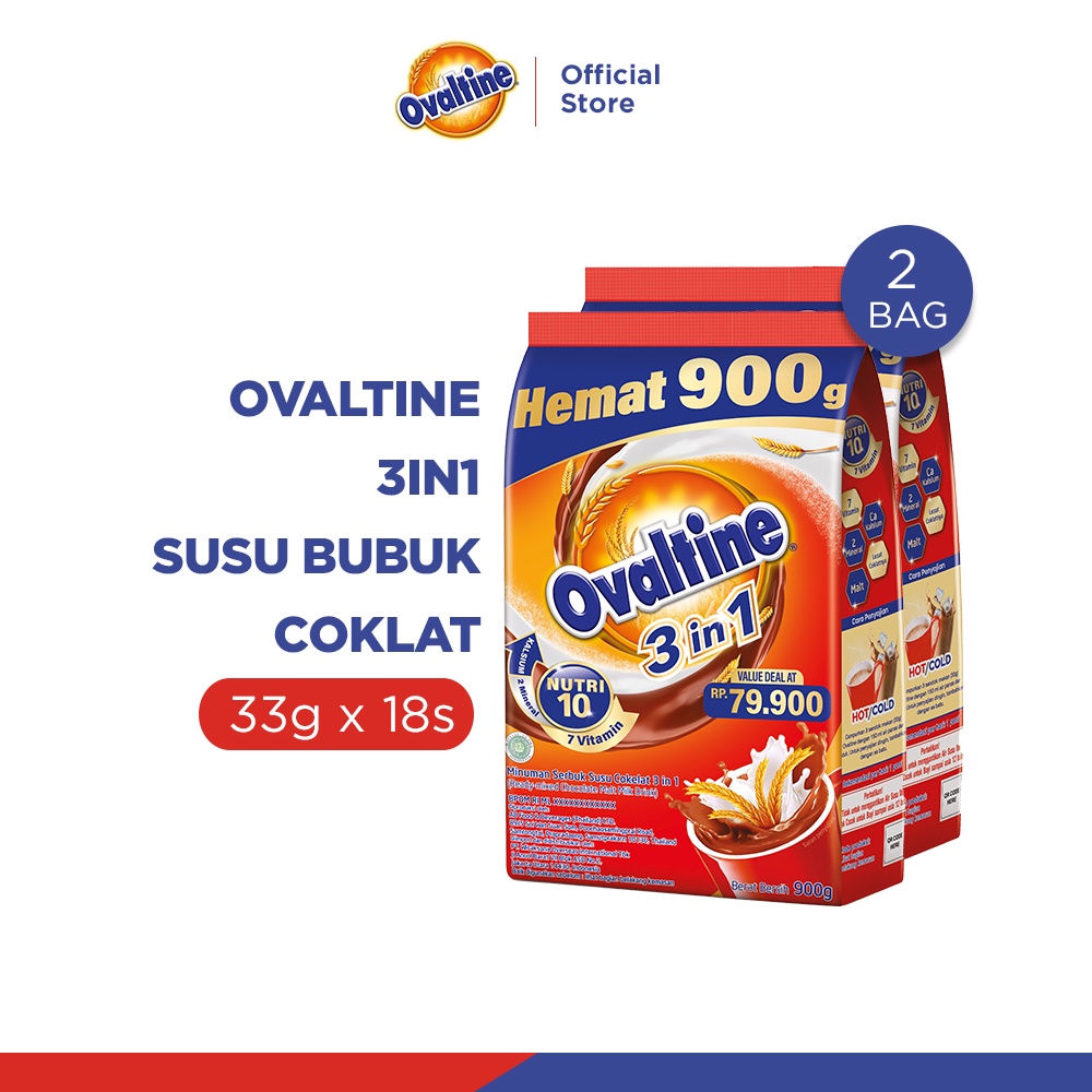 Jual Ovaltine 3in1 Susu Bubuk Coklat 900g x 2 Bag | Shopee Indonesia