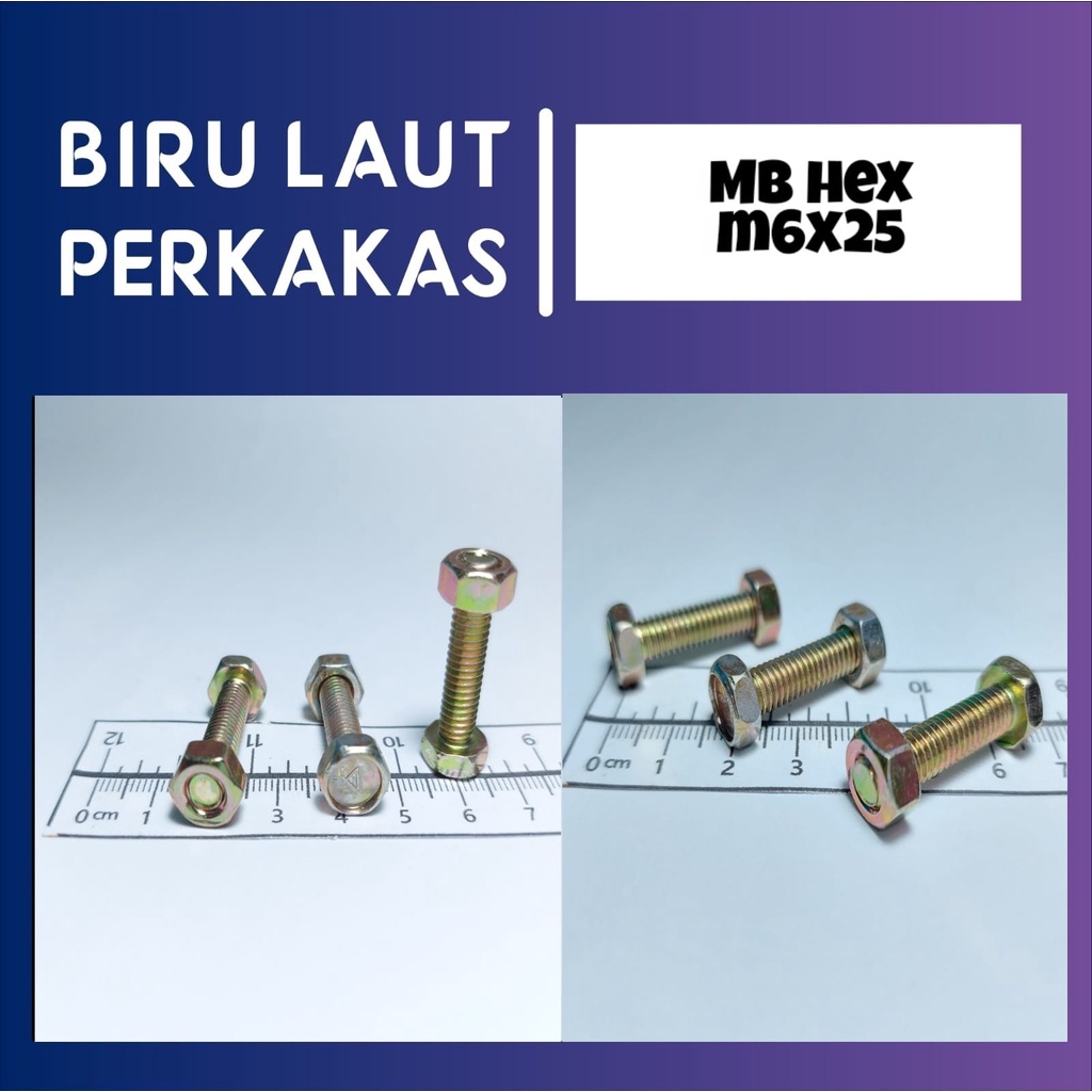 Jual Alat perkakas MUR BAUT HEX M6X25 BESI PUTIH M6 X 25MM 2CM - M6X25 ...