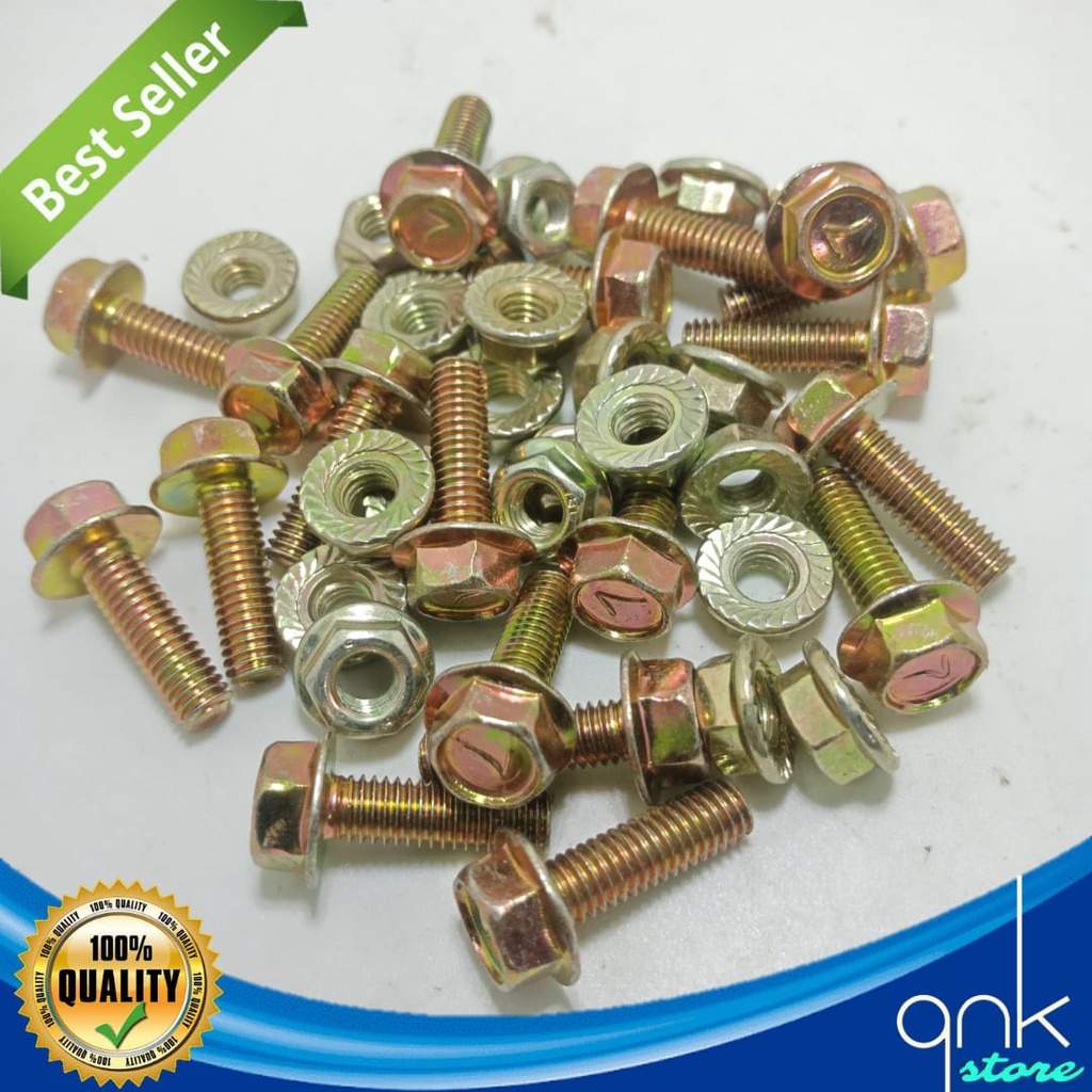 Jual Baut Mur Topi M6 Kuning 1 Set Baut Kuning CVT Flange Bold M6 Baut 10 Kunci 10 | Shopee ...