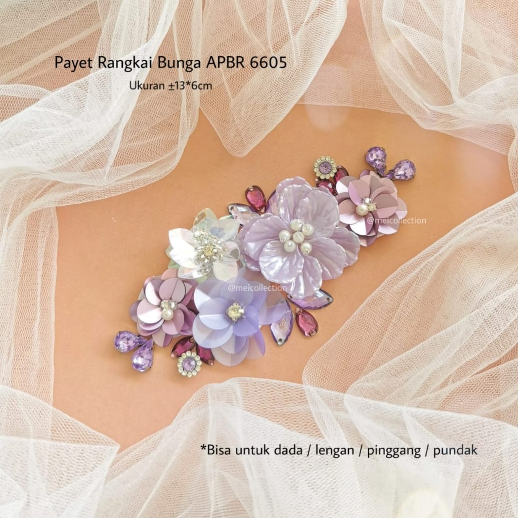 Jual APBR 6605 payet bunga rangkai 3D warna Ungu Purple Lilac | Shopee ...