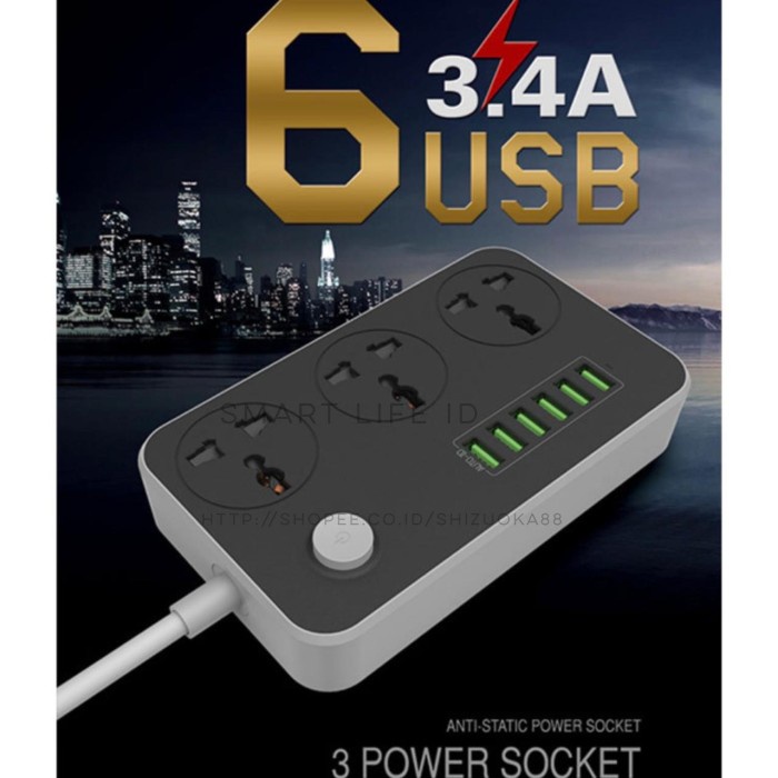 Jual Stop Kontak Colokan Multiguna Kabel Smart Power Socket 6 USB PORT | Shopee Indonesia