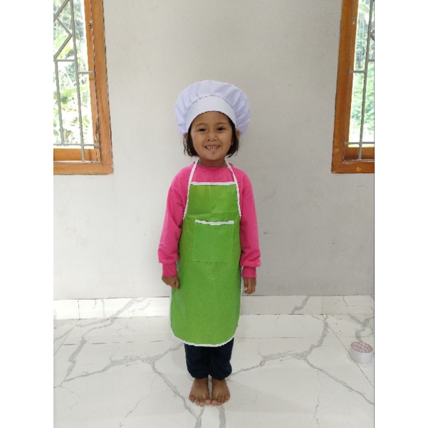 Jual CELEMEK ANAK APRON ANAK TK SD PLUS TOPI KOKI CHEF PUTIH PRIA ...