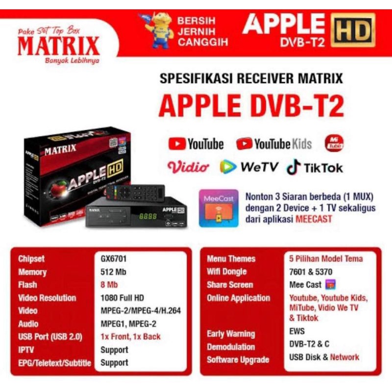 Jual Set top box TV Digital Matrix DVB T2 Apple Hd | Shopee Indonesia