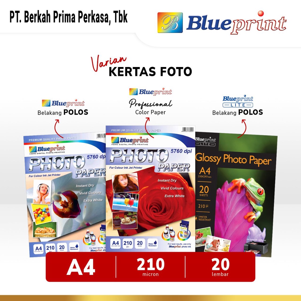 Jual Kertas Foto A4 BLUEPRINT Glossy Photo Paper 210 Micron VARIAN ...