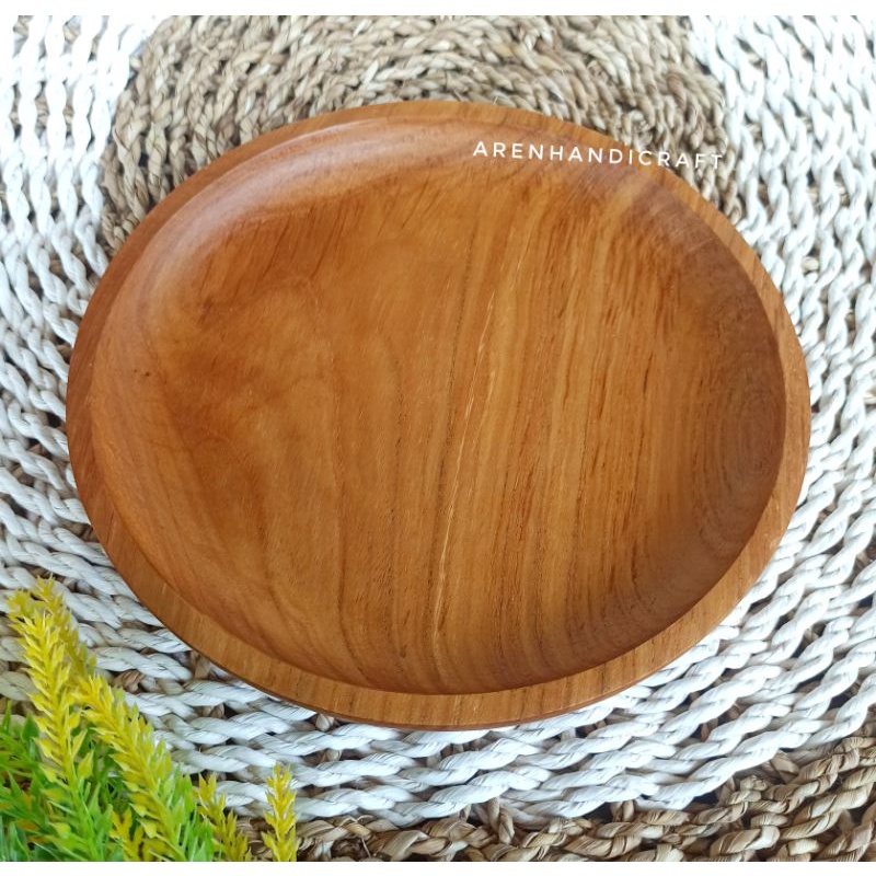 Jual ARENHANDICRAFT Piring liuk kayu jati 22cm | Shopee Indonesia