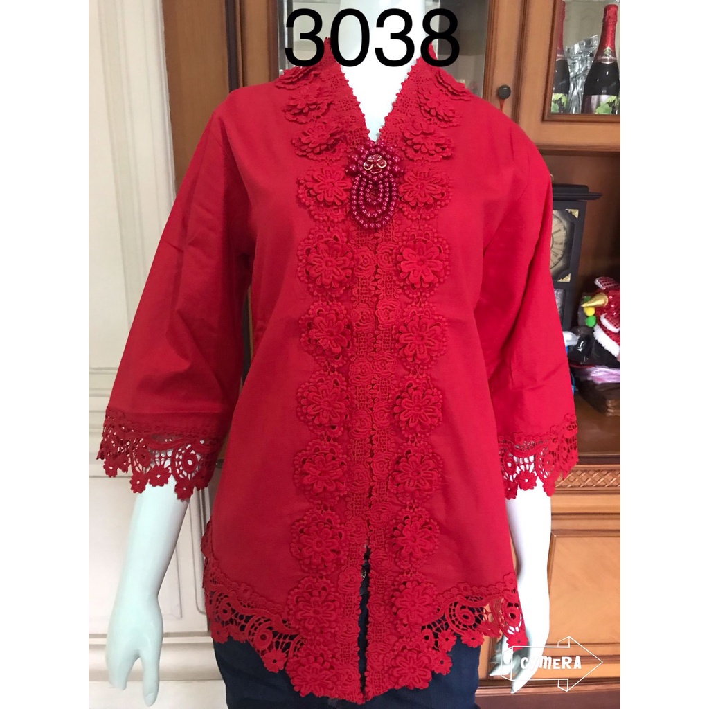 Jual 3038 Kebaya alexuez brukat premium merah jumbo bros //kebaya encim ...
